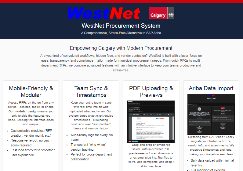 WestNet Procurement System – Streamlined RFP Management for Calgary & Alberta